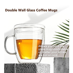 Insulated Coffee Mug With Handle And Lid 16 oz Double Wall Espresso Cups Double Layer Glass Mug Cold Heat Resistant Cup Tea Mug Milk Cup Coffee Cup Wine Glasses