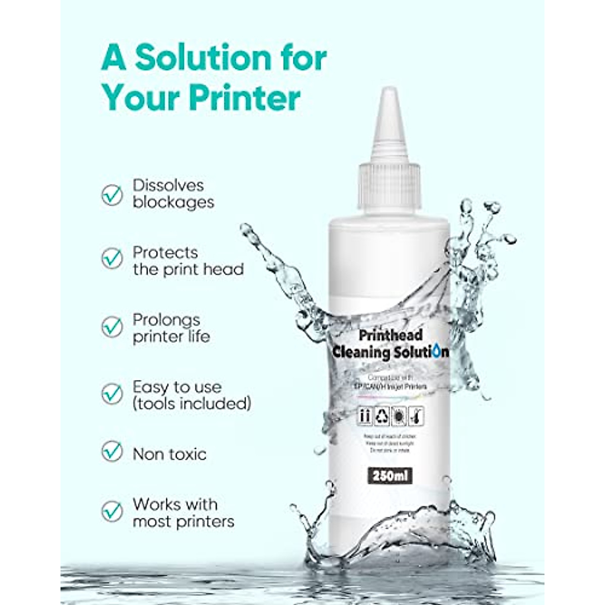 ecodot 250ML Printhead Cleaning Kit for HP, Epson, Canon, Brother & Lexmark Inkjet Printer- Large High Efficiency (Best-Printer-Certified)