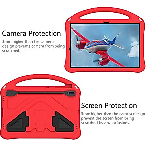 Kids Case for Samsung Galaxy Tab S7 FE/S7+/S8+/S9+/S9 FE+ 12.4", Techcircle Light Weight Shock Proof EVA Foam Handle Rugged Stand Protective Case for Galaxy Tab S9 FE+ 2023/S8 Plus 2022/S7+, Red