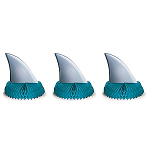 Beistle 3 Piece Shark Theme Party Supplies Birthday Decorations Table Centerpieces, Gray/Blue, 6.75" x 6.25"
