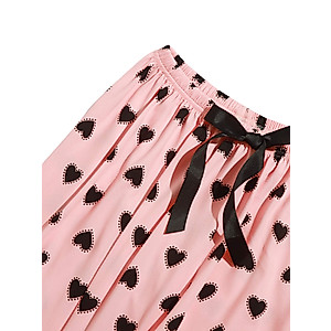 Verdusa Women's Lace Trim Heart Print Cami Top and Pants Loungewear Pajama Set Pink S