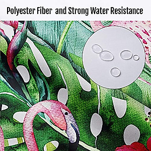 Britimes 4 Piece Shower Curtain Sets, with 12 Hooks, Tropical Leaf Flamingo with Non-Slip Rugs, Toilet Lid Cover and Bath Mat, Durable and Waterproof, for Bathroom Decor Set, 72" x 72"