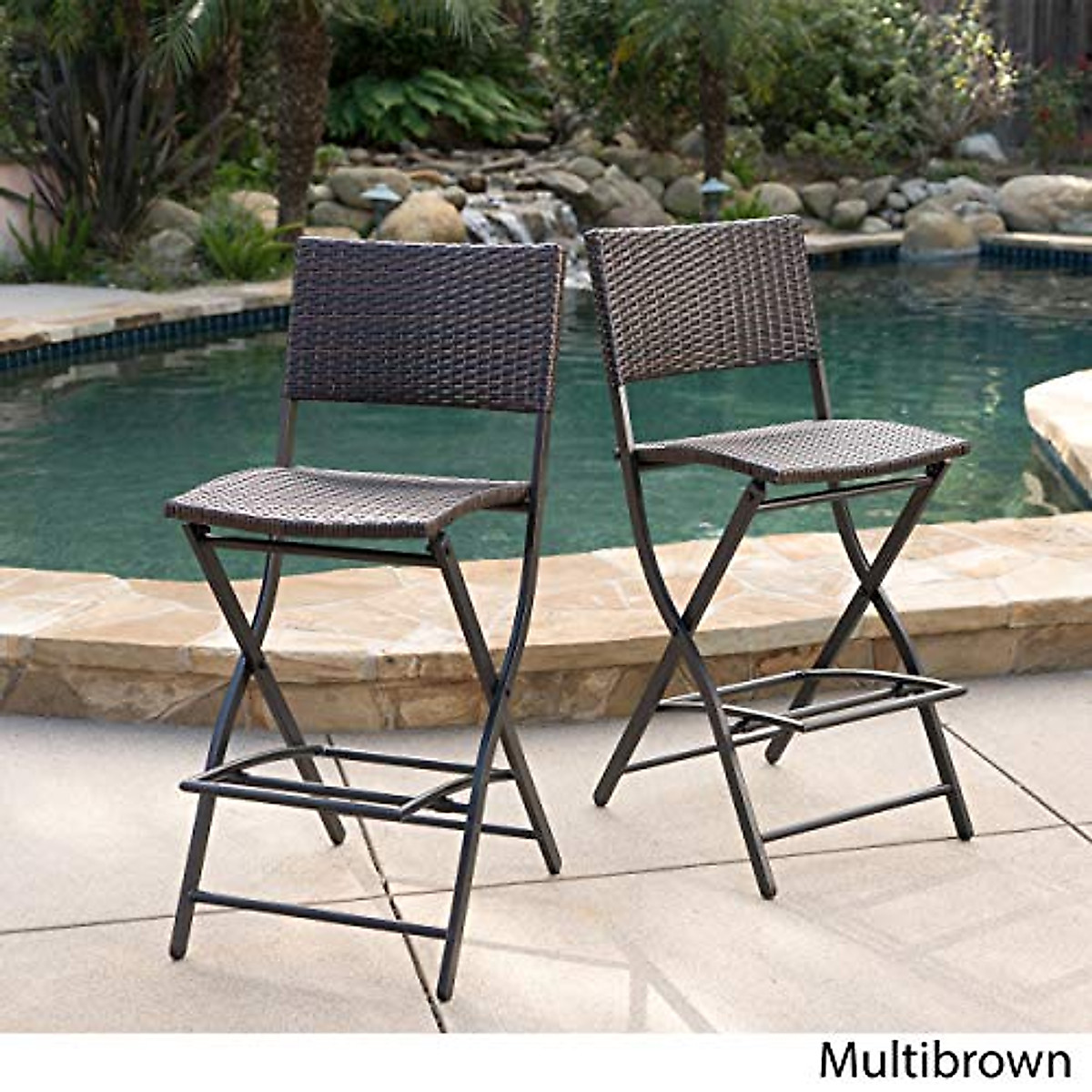 Christopher Knight Home Margarita Outdoor Wicker Barstools, 2-Pcs Set, Multibrown