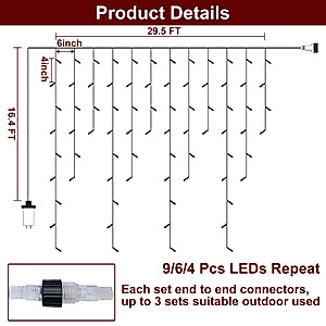 ZOFUNNY 378 LED Christmas Lights Decoration Outdoor, 29.5 Ft 8 Modes 60 Drops Fairy String Curtain Dripping Xmas Decor Indoor Home Garden (Warm White) (JT-EL/FC300V0240-C)