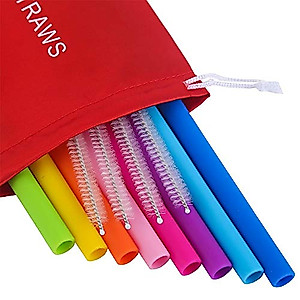 Mcool Silicone Straws 8Pcs Straight Smoothies straws for 30&20 oz Tumblers-Reusable Straws Extra Long for Yeti/Rtic/Ozark +4 Brushes+ 1 Red Storage Pouch