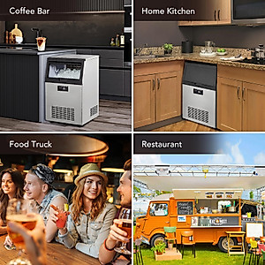 Commercial Ice Maker Machine 90lbs/24H, Stainless Steel Under Counter ice Machine with 30lbs Ice Storage Capacity, Freestanding Ice Maker(4 * 8 Ice Cube)