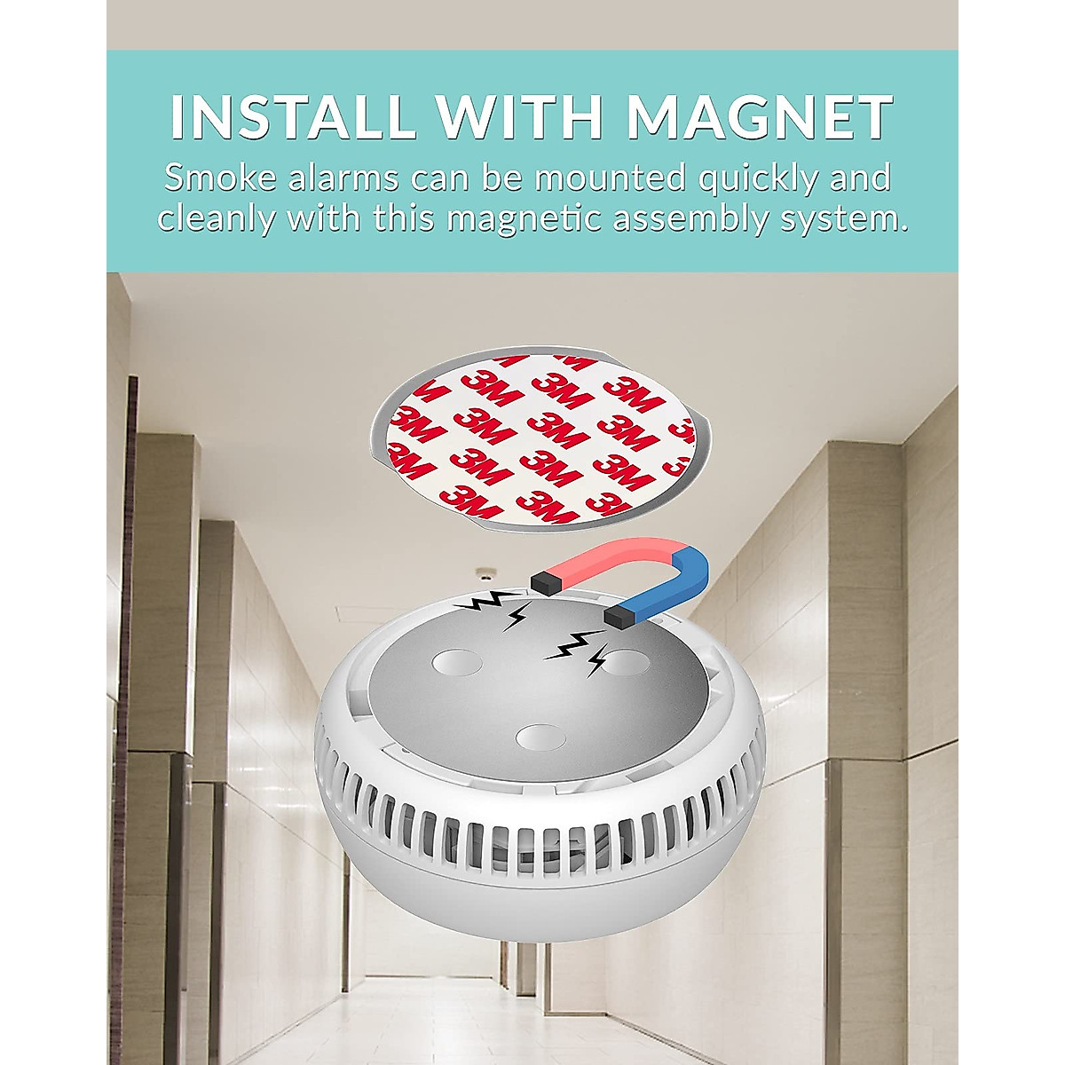 Ecoey Smoke Alarm Fire Detector, Battery Included Photoelectric Smoke Detector with Test Button and Low Battery Signal, Small Fire Alarm for Home, Bedroom FJ136GB, 6 Packs