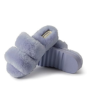 Dearfoams Women's Fireside Benalla All Over Shearling Double Band Easy on/Off Slide Slipper, Eventide, 9
