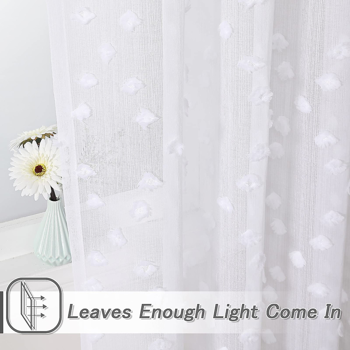 MYSKY HOME Pom Pom White Sheer Curtains for Bedroom Living Room Light Filtering Semi-Sheer Curtains for Nursery Girls Kids Room Rod Pocket Boho Voile Draperies White 52 x 63 inch 2 Panels