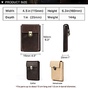 Hiram Handmade Crazy Horse Cowhide Leather Pen Storage Organizer with Plug-in Brass Lock,Genuine Leather 5 Slots Molded Pen Collection Display Case with Removable Pen Tray-Coffee