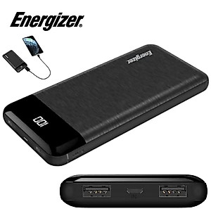 Energizer New Power Bank with LCD Indicator｜ 10000mAh Capacity Lithium Polymer｜ 2.1A High-Speed Charging｜ Dual Outputs｜Compatible with iPhone, Samsung, Tablet, and More.｜UE10058