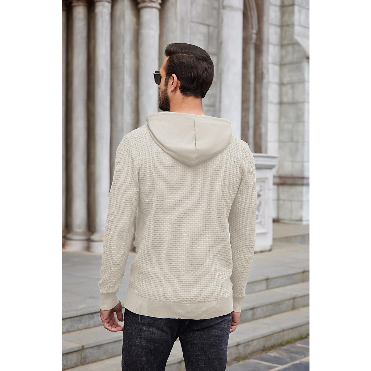 COOFANDY Men's Hooded Sweatshirts Long Sleeve Casual Waffle Pullover Hoodie Lightweight Hoodies Knitted Sweatshirt