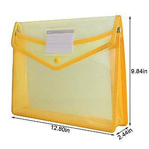 A4 Plastic Wallet Folder Envelope, CertBuy 5 Pack Waterproof Poly Envelope Plastic File Wallet Document Folder with Button Closure for School Office Home - Red Blue Yellow Green Black