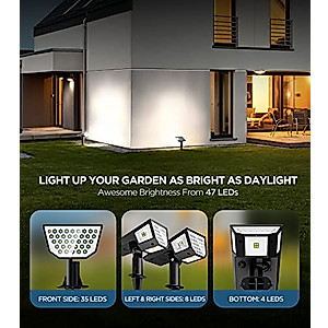 HNES 4 Pack Super Bright Solar Spot Lights Outdoor [47 LEDs | 4 Sides Illuminants | 300° Light Angle] IP65 Waterproof Solar Outdoor Lights Garden Lights Solar Powered Landscape Lights (Cool White)
