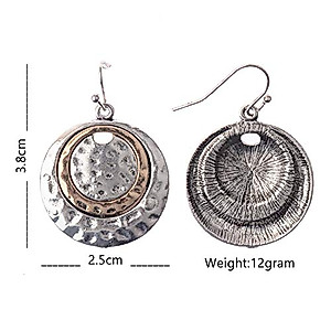 D.Rosse Handmade Ethnic Boho Retro Gold Matte Small Round Circle Dangle Drop Earrings Vintage Silver Hoop Hook Earrings for Women Statement Jewelry (Silver)