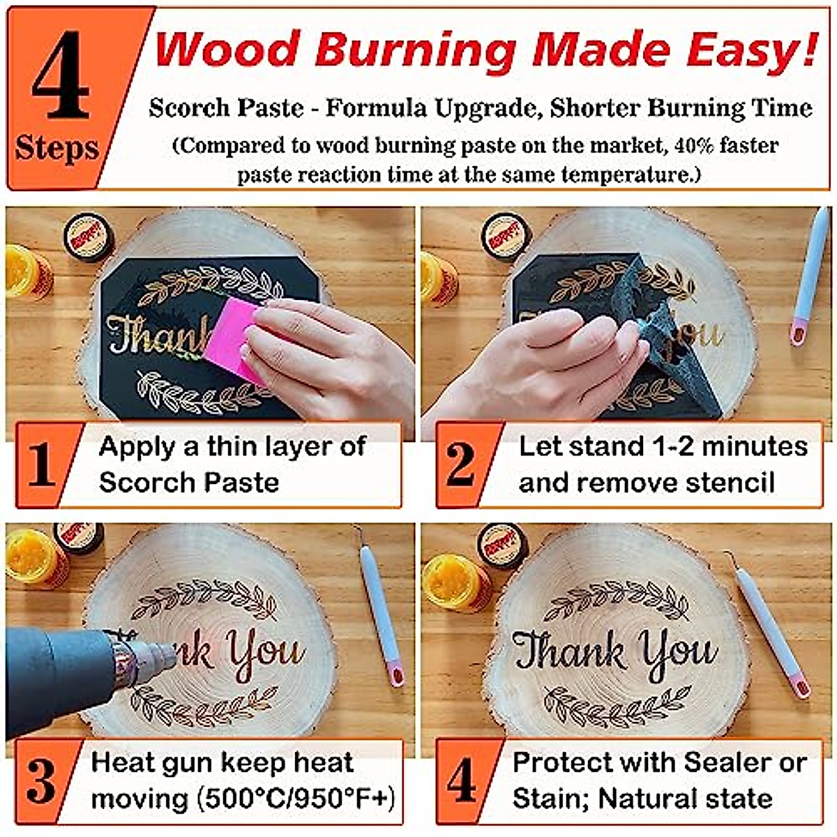 Scorch Paste - Wood Burning Paste, Wood Burning Gel Marker for Crafting & Stencil Wood Burning, Stable Heat Activated Paste, Accurately & Easily Burn Designs on Wood and Arts - 3 OZ