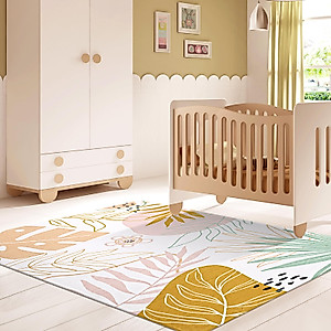 Yamaziot Washable Area Rug 5x7 Non-Slip Pink Boho Rug for Bedroom Cute Soft Throw Kids Nursery Rug, Low Pile Abstract Plant Print Soft Floor Carpet for Bedroom Nursery Classroom Living Room