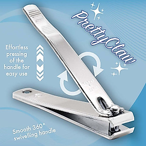 PrettyClaw | Nail Clippers Sharp Edge Fingernail and Toenail Clipper Cutter Thick Nail Trimmer Stainless Steel for Manicure and Pedicure (Straight Edge)
