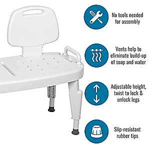 DMI Tool-Free Universal Transfer Bench for Bathtubs & Showers, 350lb Weight Capacity, Adjustable Legs, Secure Handles, FSA & HSA Eligible