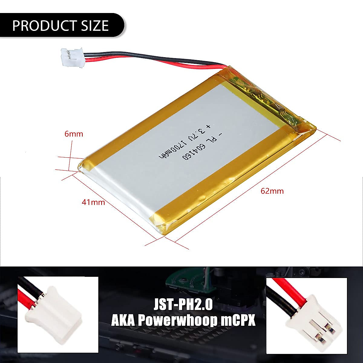 AKZYTUE 3.7V 1700mAh 604160 Lipo Battery Rechargeable Lithium Polymer ion Battery Pack with JST Connector