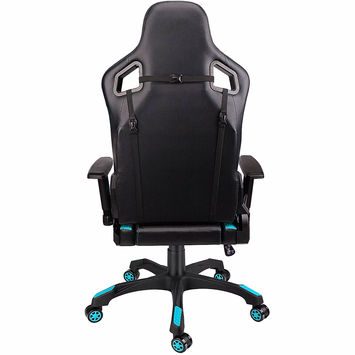 Leopard Gaming Chair, High Back PU Leather Office Chair, Adjustable Video Gaming Chairs, Swivel Racing Chair with Adjustable Armrest (Black/Light Blue)