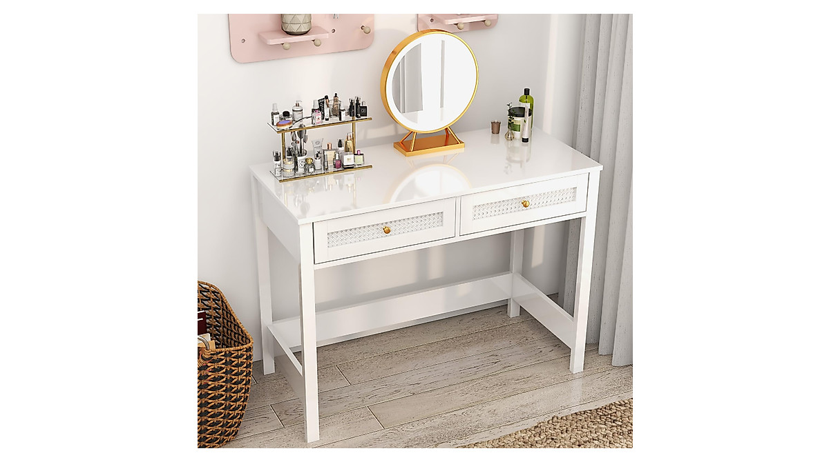 Vikiullf White Desk - Modern Study & Vanity Table