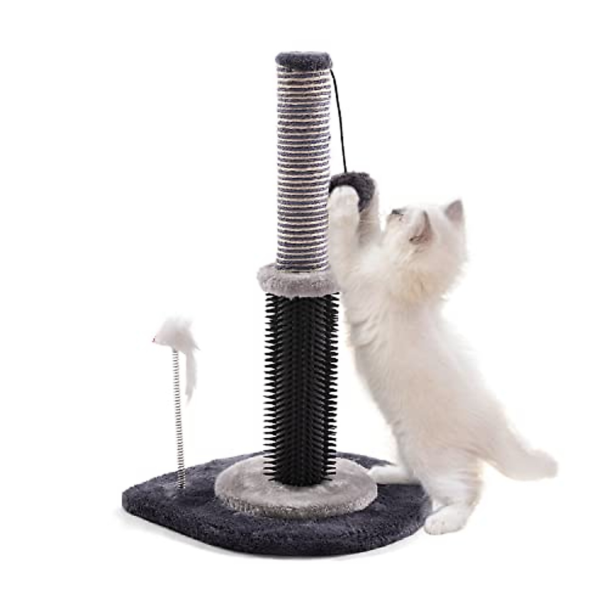 Jaoul 21" Cat Scratching Post, Cat Scratching Posts for Indoor Cats with Cat Self Groomer, Sturdy Double Base Plate (21", Grey)