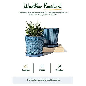 LE TAUCI Plant Pots, 5.5 Inch Pots for Indoor Plants, Planters with Drainage Hole and Saucer for Home or Office, Flower Pots for Succulent, Snake Plants and Cactus, Set of 2, Reactive Glaze Blue