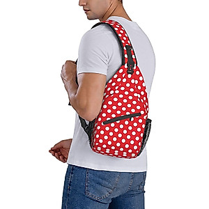 Red White Polka Dot Sling Bag Crossbody Travel Hiking Backpack Daypack for Women Men Unisex，Shoulder Chest Bags Cycling Gym