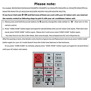 Replacement Mitsubishi Electric Mr Slim Air Conditioner Remote Control E02545426 MSH09TW MSH09TW-U1 MSH12TN MSH12TN-U1 MSH15TN MSH15TN-U1 MSH17TN MSH17TN-U1 MSZ09UN MSZ12UN MXZ30TN MXZ30TN2 Fahrenheit