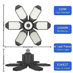 Led Garage Lights 8 Pack 220W Garage Light Ceiling Led Deformable LED Shop Lights for Workshop Led Lights for Garage E26 E27 Screw in Garage Light