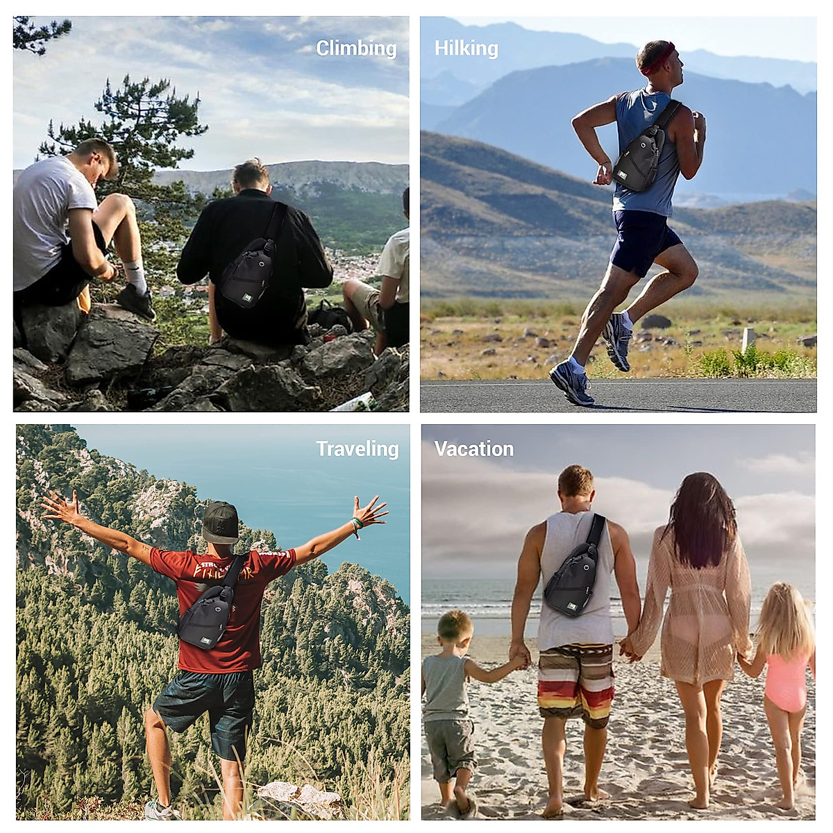 YOUNGNEON Sling Bag Anti-Theft Crossbody - Shoulder Backpack Chest Backpacks Waterproof Black/Grey Small Bags Mens Women Casual Daypack for Hiking Bicycle Sport (CS005, Black)