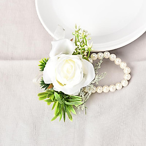 White Ivory Rose Wrist Corsages for Weeding Prom Corsage Wristlet for Women Bridal Bridesmaid Wrist Flower Corsage for Prom Party Decorations for Women Girls Weeding Artificial Flowers for Party Prom