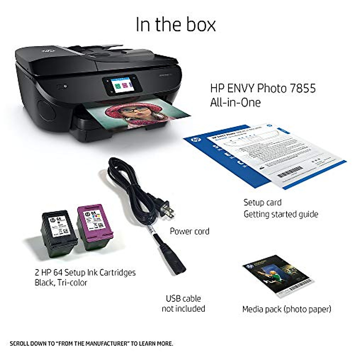 HP ENVY Photo 7855 All in One color Photo Printer with Wireless Printing, HP Instant Ink ready, Works with Alexa (K7R96A)