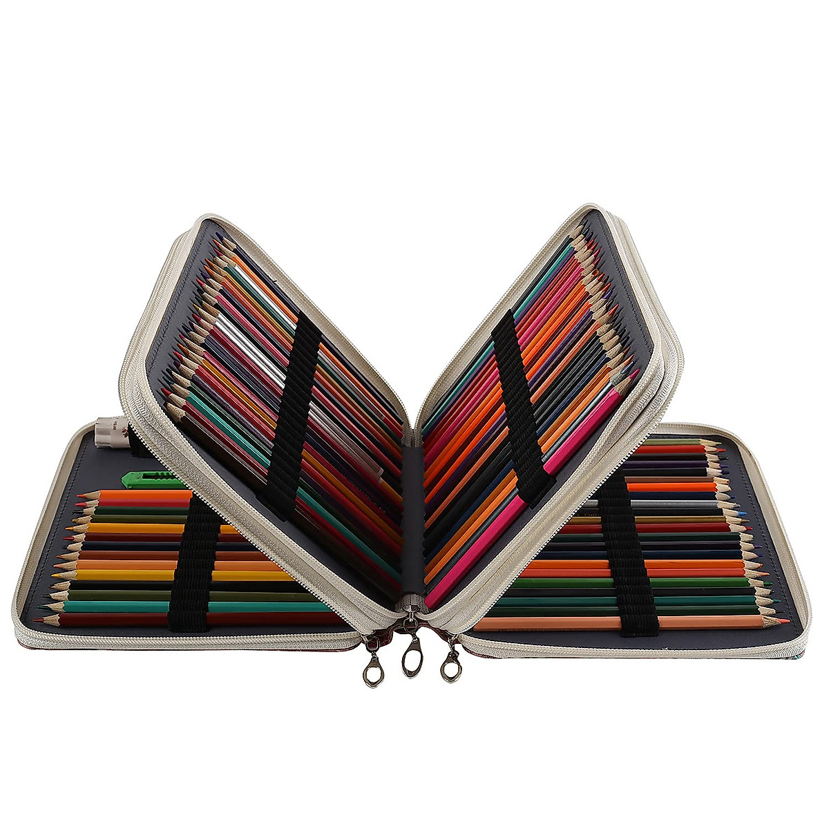 Shulaner 120 Slots Colored Pencil Case with Zipper Closure Large Capacity Butterflies and Bicycles Pattern Pencils Bag 840D Nylon Waterproof Fabric Pen Organizer Storage Holder for Artist