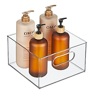 mDesign Deep Plastic Stackable Storage Organizer Container Bin, Bath & Shower Organization for Cabinet, Cupboard, Shelves, Counter, or Closet - Holds Shampoo, Vitamins, Ligne Collection, 2 Pack, Clear