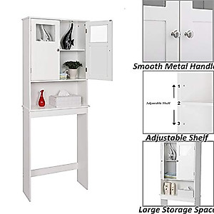 SSLine Over The Toilet Storage Cabinet Organizer,Home Bathroom Space Saver Shelf with Adjustable Shelf and Double Door, Free Standing Toilet Rack for Bathroom,White