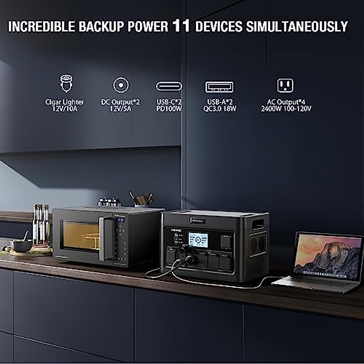 GRECELL Solar Generator 2400W Portable Power Station, 1843Wh UPS Backup LiFePO4 Battery Supply with 11 Outlets(4 2000W AC Outlets,2 PD100W), 2Hrs Quick Charge for Home Emergency RV Trip Van (H2400)