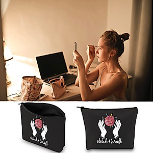 JXGZSO Crochet Yarn Knitting Project Bag Witch Crochet Makeup Bag With Zipper Knitter Gift (stitch craft B)