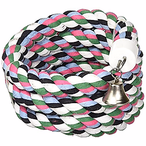 A&E Cage Company 001348 Happy Beaks Cotton Rope Boing with Bell Bird Toy Multi-Colored, 1.25X97 in, X-Large (HB556)
