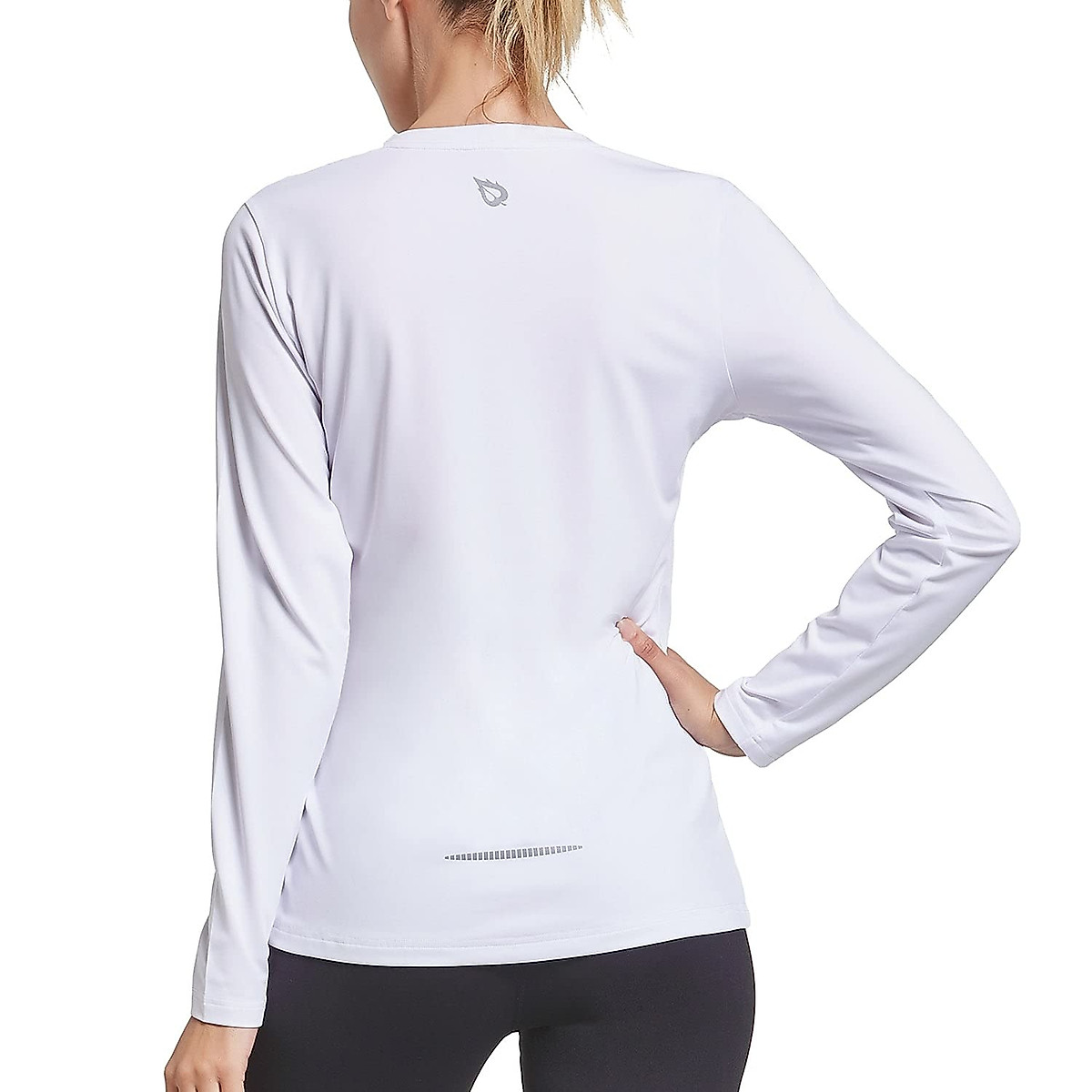 BALEAF Women's Long Sleeve Workout Tops Moisture Wicking Running Athletic Activewear UPF Tops Lightweight Soft White Size XS