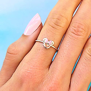 Pura Vida Silver Disney Minnie Mouse Delicate Ring w/Crystal Stone - Brass Base Band, Rhodium Plating - Size 7