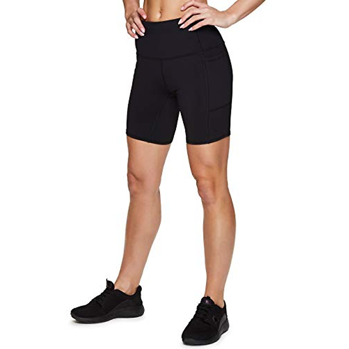 RBX Active Women's 7" Solid Ultra Hold High Waist Squat Proof Yoga Bike Short with Pockets Black 7-Inch L
