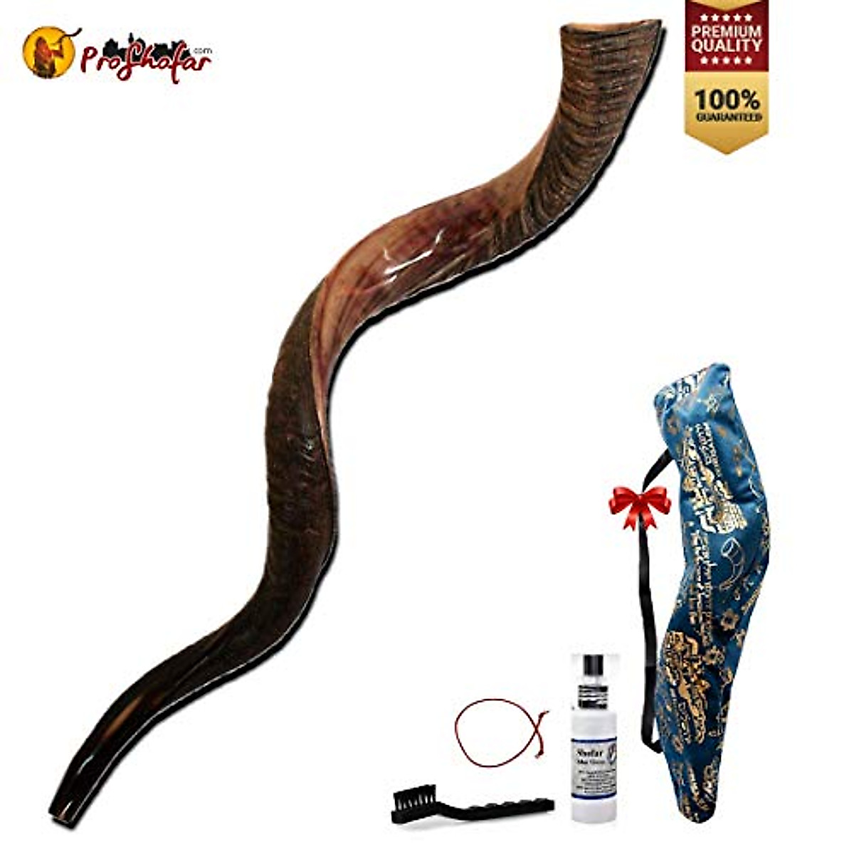 ProShofar Israel Shofar Set, Natural Kudu Horn Shofar, Kosher Shofar Yemenite Traditional Musical Instrument for Jewish Spiritual Ceremonies and Religious Sermons, Made in Israel