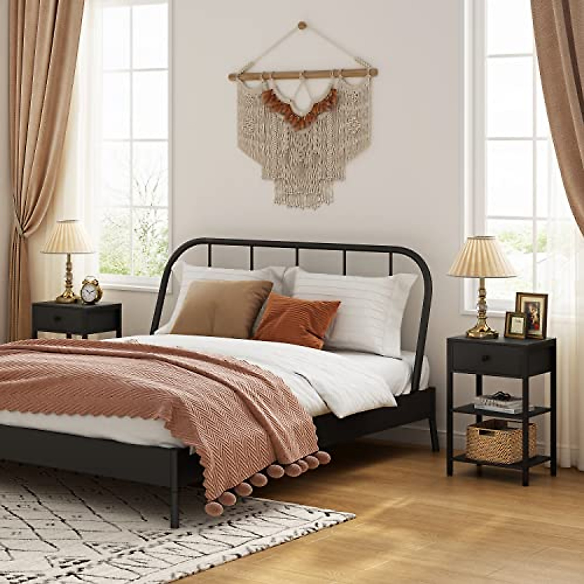 Hoctieon Nightstand, Nightstand with Drawer, Small Bedside Table, End Table with Drawer, Small Nightstand, Industrial Nightstand, Easy Assenbly, for Bedroom, Living Room, Office, Wood, Black