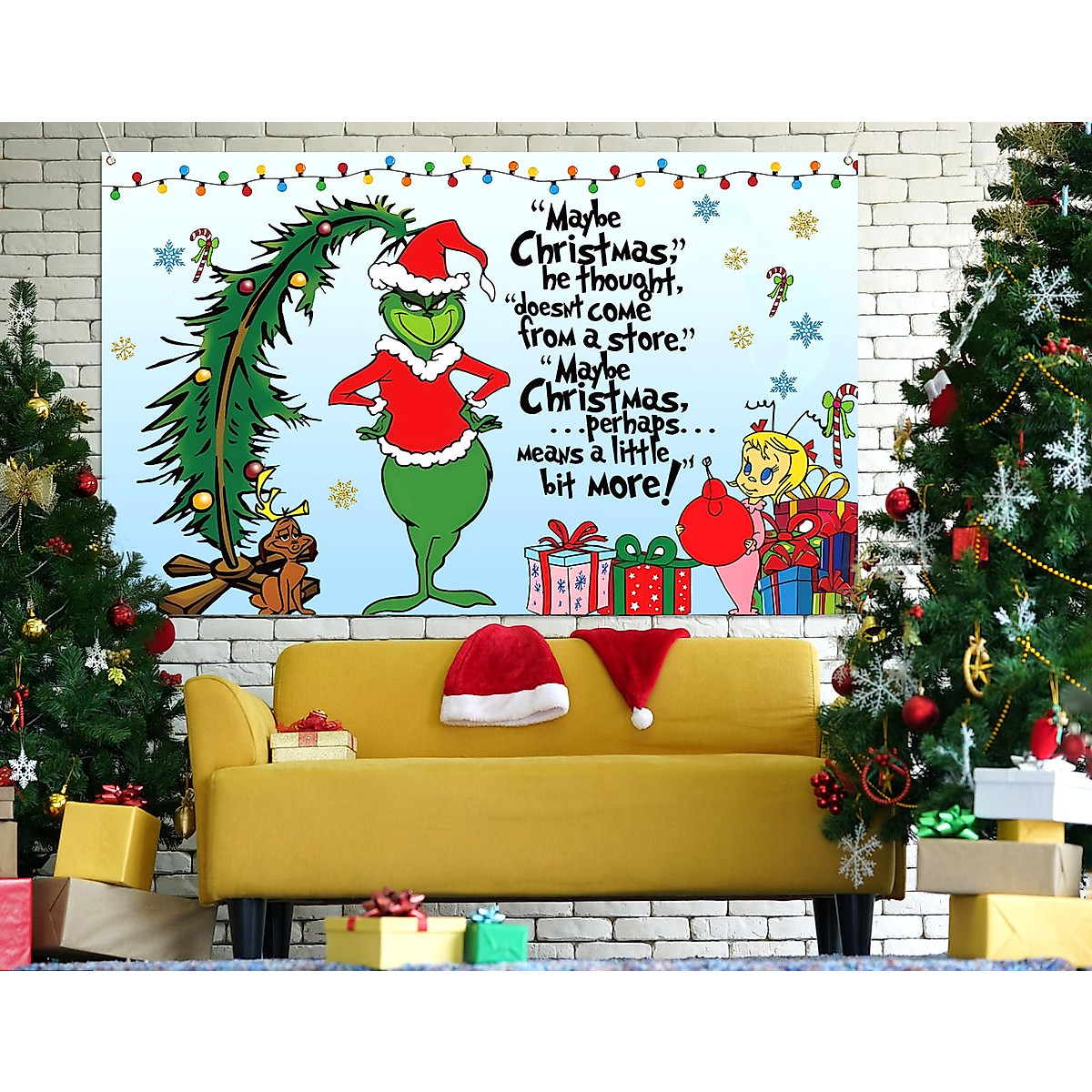 Sunwer Merry Grinchmas Photo Booth Backdrop Christmas Green Elf Winter Holiday Party Decor Xmas Indoor Outdoor Wall Hanging Background Decoration Supply (5.9×3.6ft)