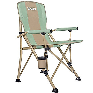 XGEAR Camping Chair with Padded Hard Armrest, Sturdy Folding Camp Chair with Cup Holder, Storage Pockets Carry Bag Included, Support to 400 lbs (1-Green)