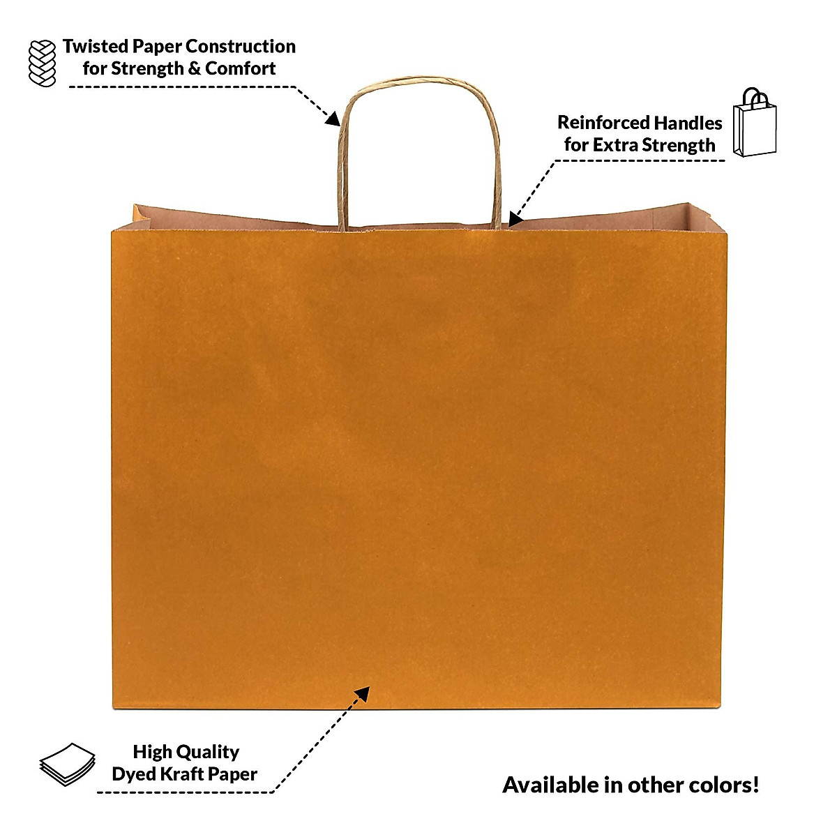 Orange Gift Bags - 16x6x12 Inch 50 Pack Kraft Paper Shopping Bags with Handles, Large Craft Totes in Bulk for Boutiques, Small Business, Retail Stores, Birthday Parties, Jewelry, Merchandise