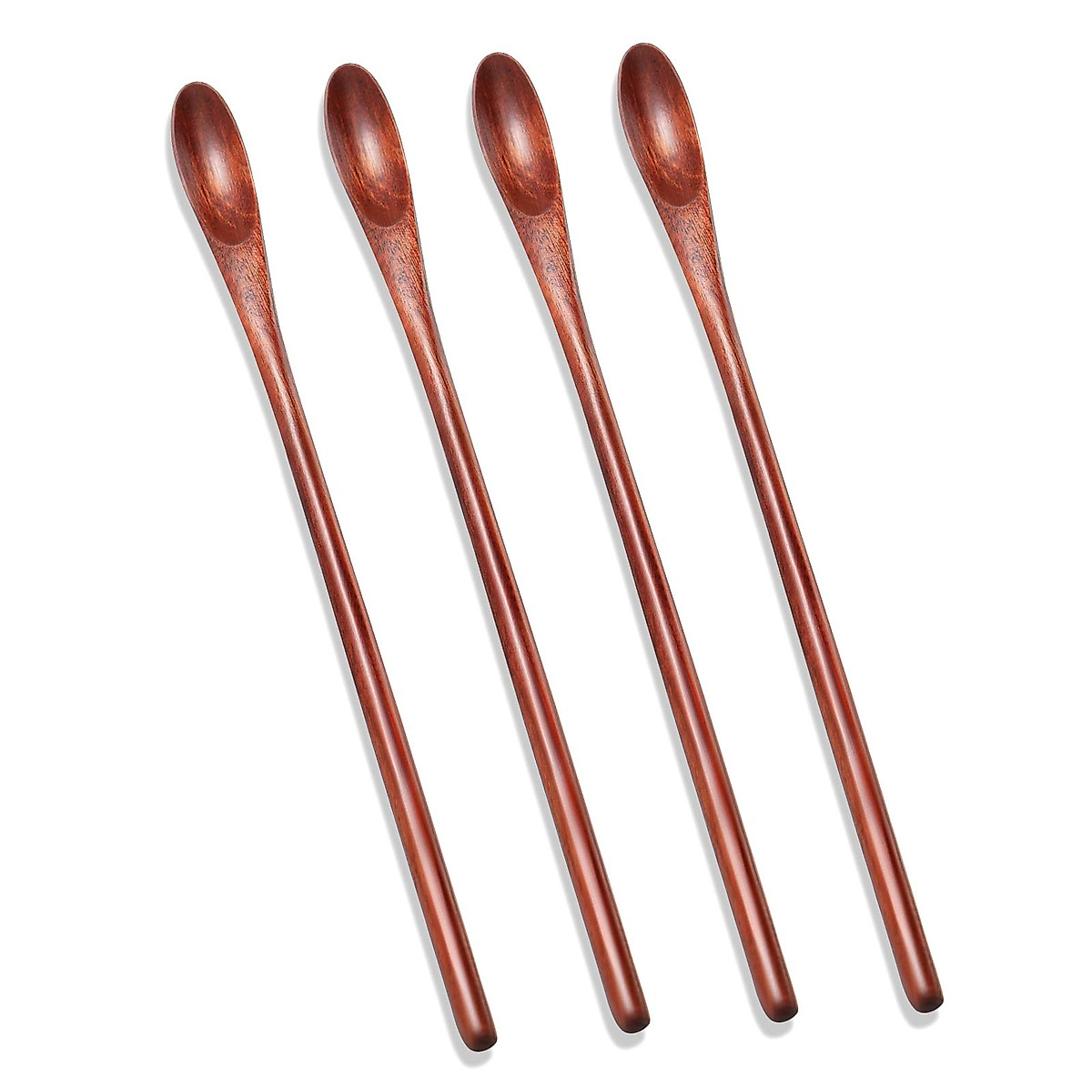 4 Pieces Wooden Coffee Mixing Spoons Long Handle Cocktail Spoons Wood Iced Tea Spoons Small Stirring Spoon for Mixing Coffee Tea Beverage, 7.87 Inch