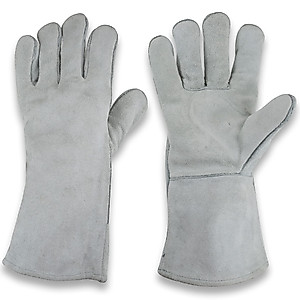 MUJICALA Cowhide Leather Welding Gloves,Heat/Fire Resistant/Heavy-Duty Durable, Safety Work glove Mitts for Forge,Tig Welder,Mig,Stick,Animal handling,2 Pair (GRAY)